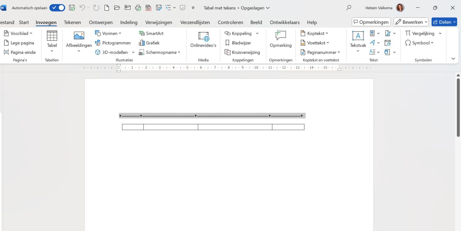 Snel tabel toevoegen met tekens - Secretarial Services